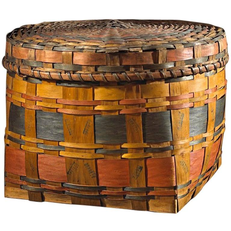 Large Native American Woodlands Covered Storage Basket For Sale at 1stDibs