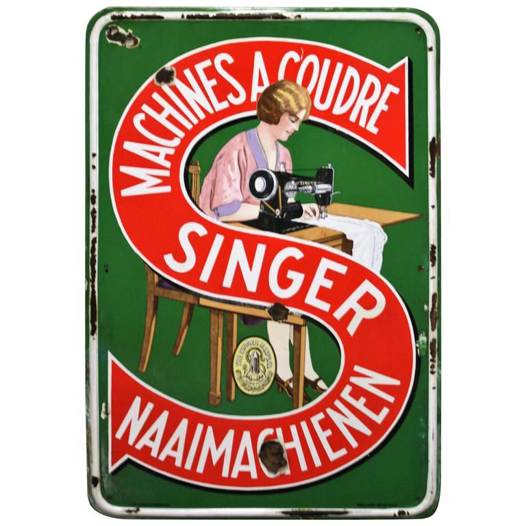 Enamel Sign Singer Sewing Machines, 1938 at 1stDibs