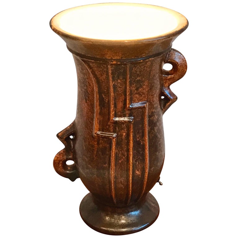 Ceramic Rust Metallic Glaze Art Deco Table Lamp by Stangl, 1930's at ...
