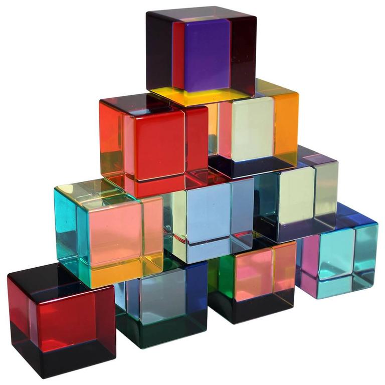 1990 Vasa Mihich Collection of Ten Acrylic Sculpture Cubes Edition of ...