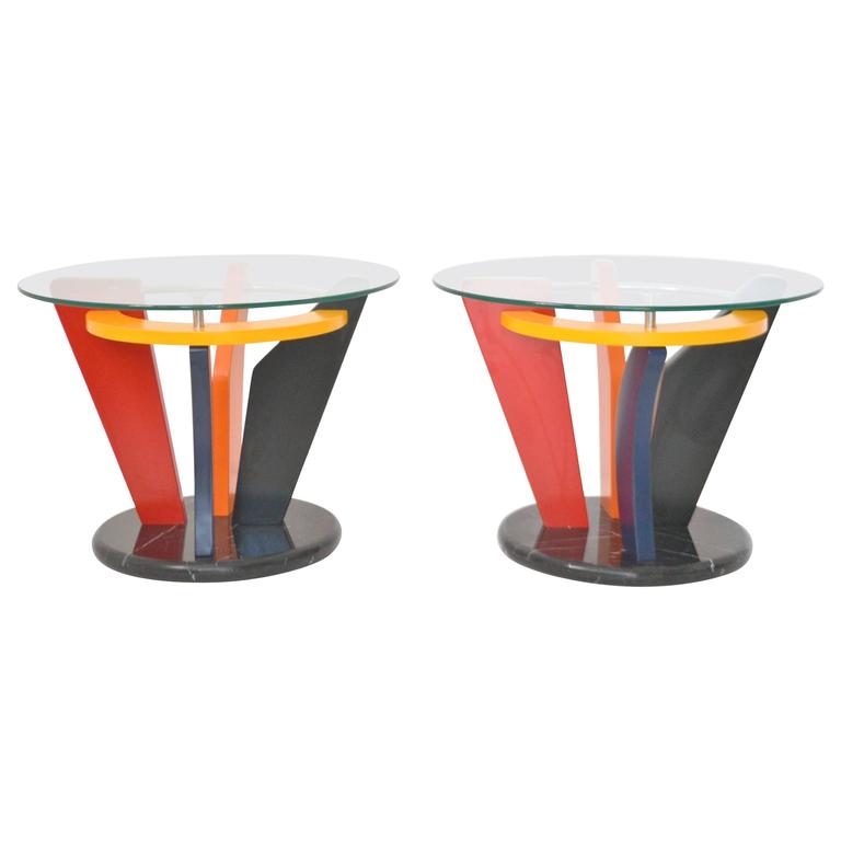 Pair of Italian Postmodern Memphis Side Tables at 1stDibs