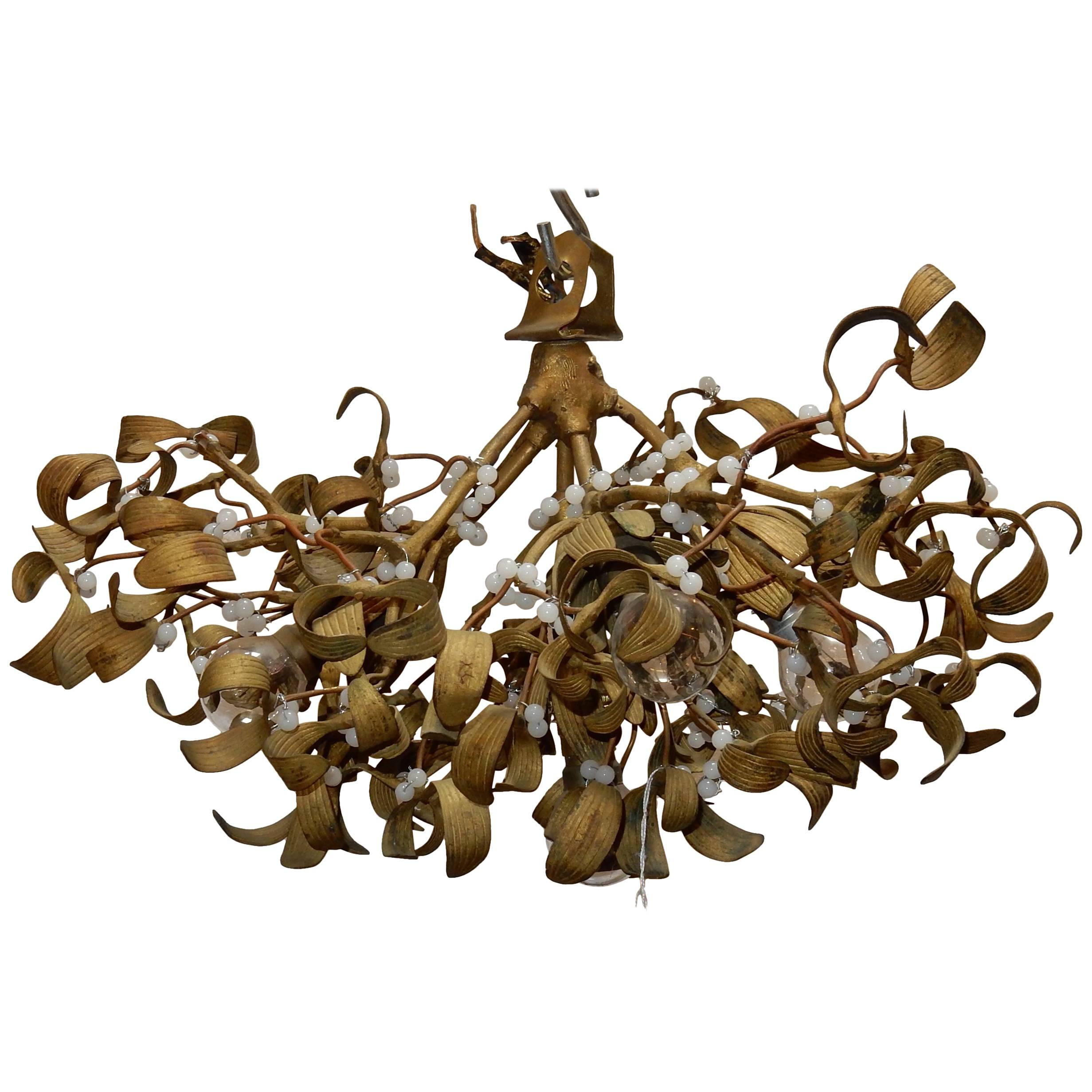 1900 Ball of Mistletoe Art Nouveau Bronze Has five Bulbs and Pearls ...