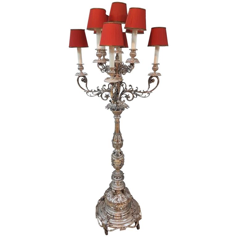 An Italian Baroque Style Cast Brass Floor Lamp with Woven French ...