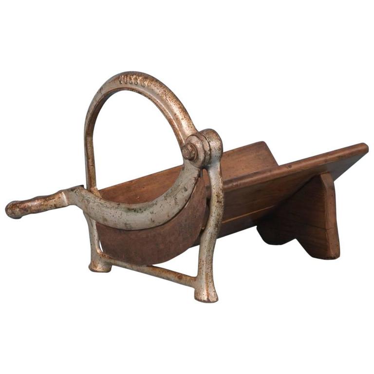 Antique Danish Bread Cutter with Vintage Silver Paint at 1stDibs
