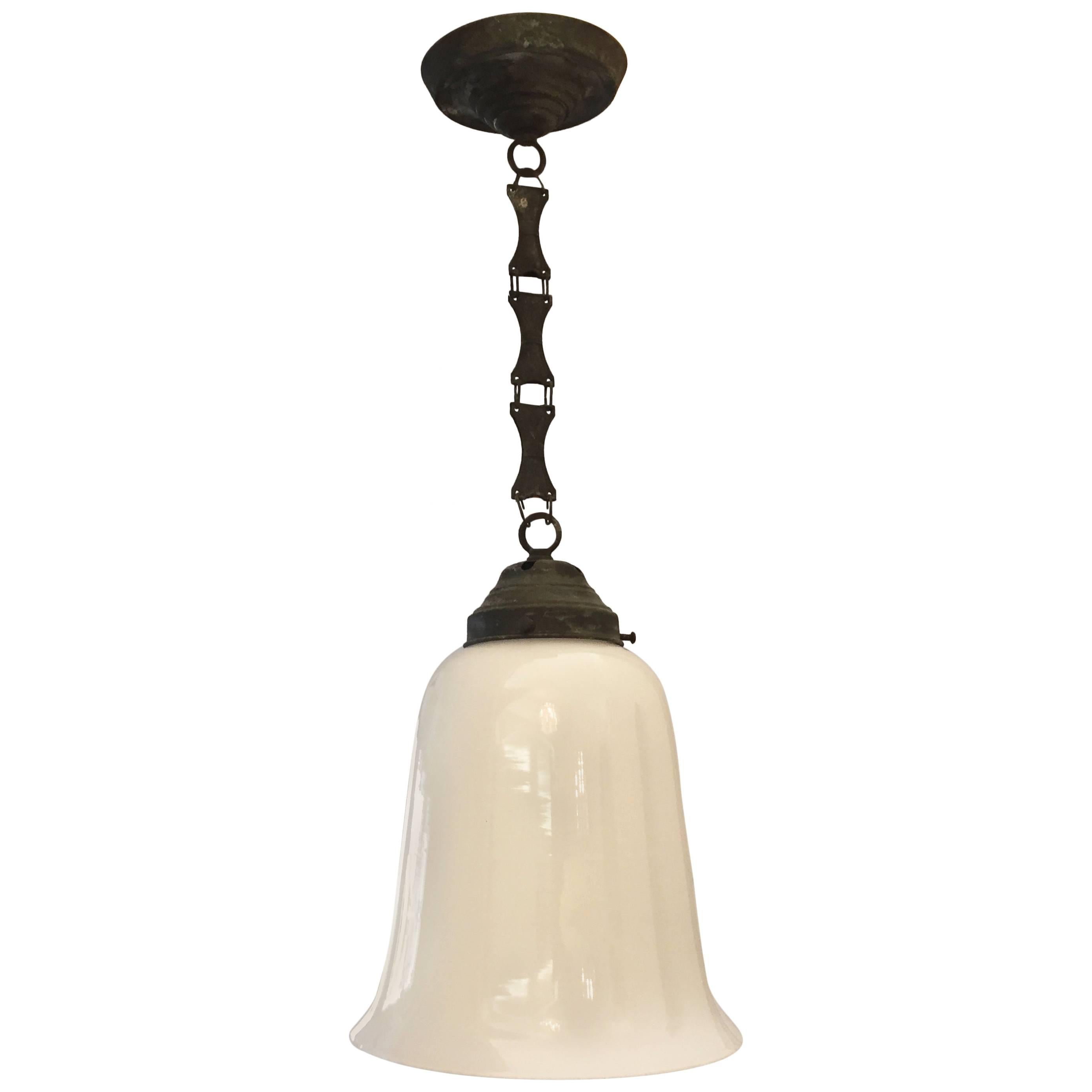 Art Nouveau Pendant with Opaline Glass Shade Peter Behrens Style at 1stDibs