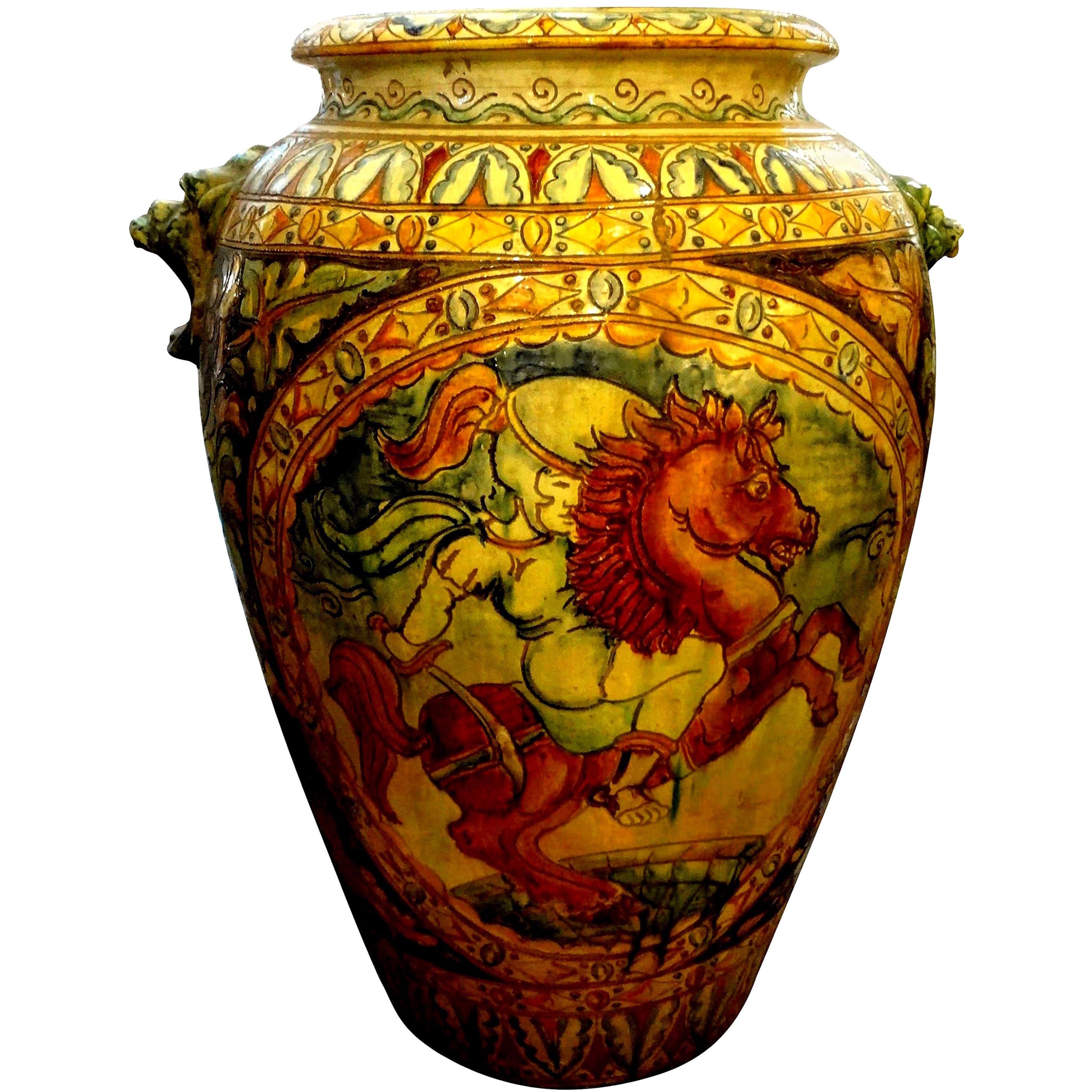 Chinese Barrel-Form Brass Urn with Traditional Archaistic Ornamentation ...