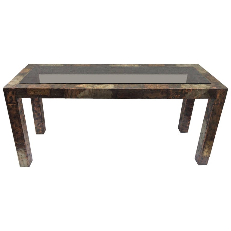 Paul Evans Mixed Metal Patchwork Table with Smoked Glass For Sale at ...