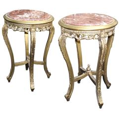 Pair of Louis XV Style Gilt Carved Wood Marble Topped Occasional Lamp ...