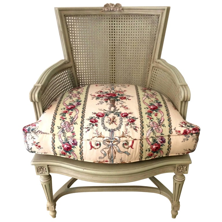 Superlatively Pretty Louis XVI Caned and Painted Bergere Chair For Sale ...