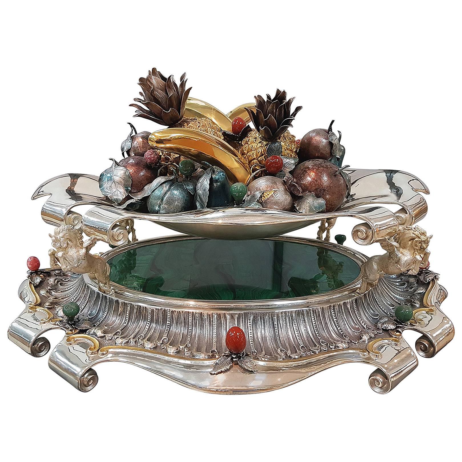 20th Century Italian Solid Silver Centrepiece, Two-Tiered Oval Triumph ...
