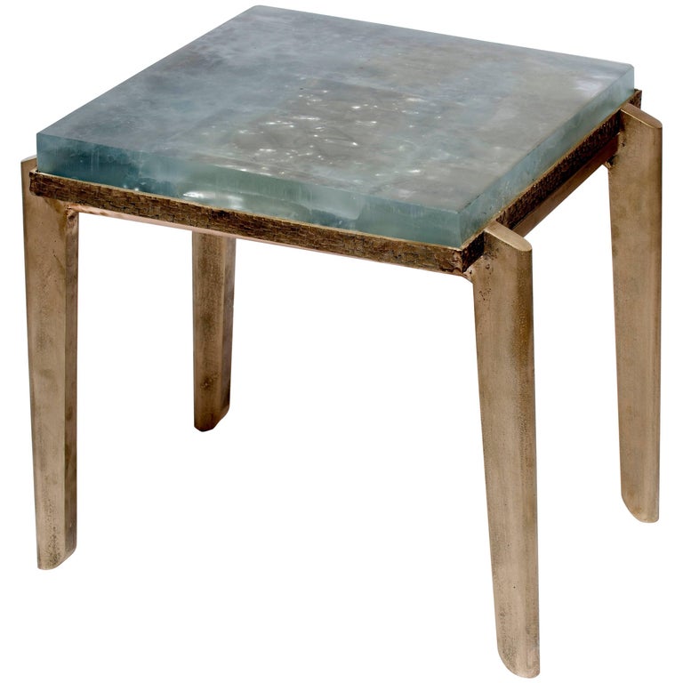 Contemporary Cupric Crystal Side Table in Cast Crystal and Bronze at ...