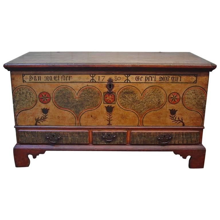 Pennsylvania Polychrome-Painted Poplar Dower Chest For Sale at 1stDibs
