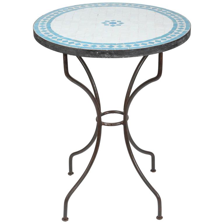Moroccan Mosaic Turquoise Blue Tile Bistro Table Iron Base at 1stDibs