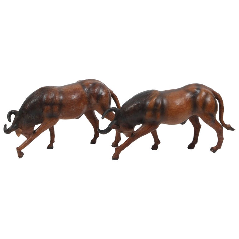 Leather Vintage Decorative Fighting Bulls, Pair For Sale at 1stDibs
