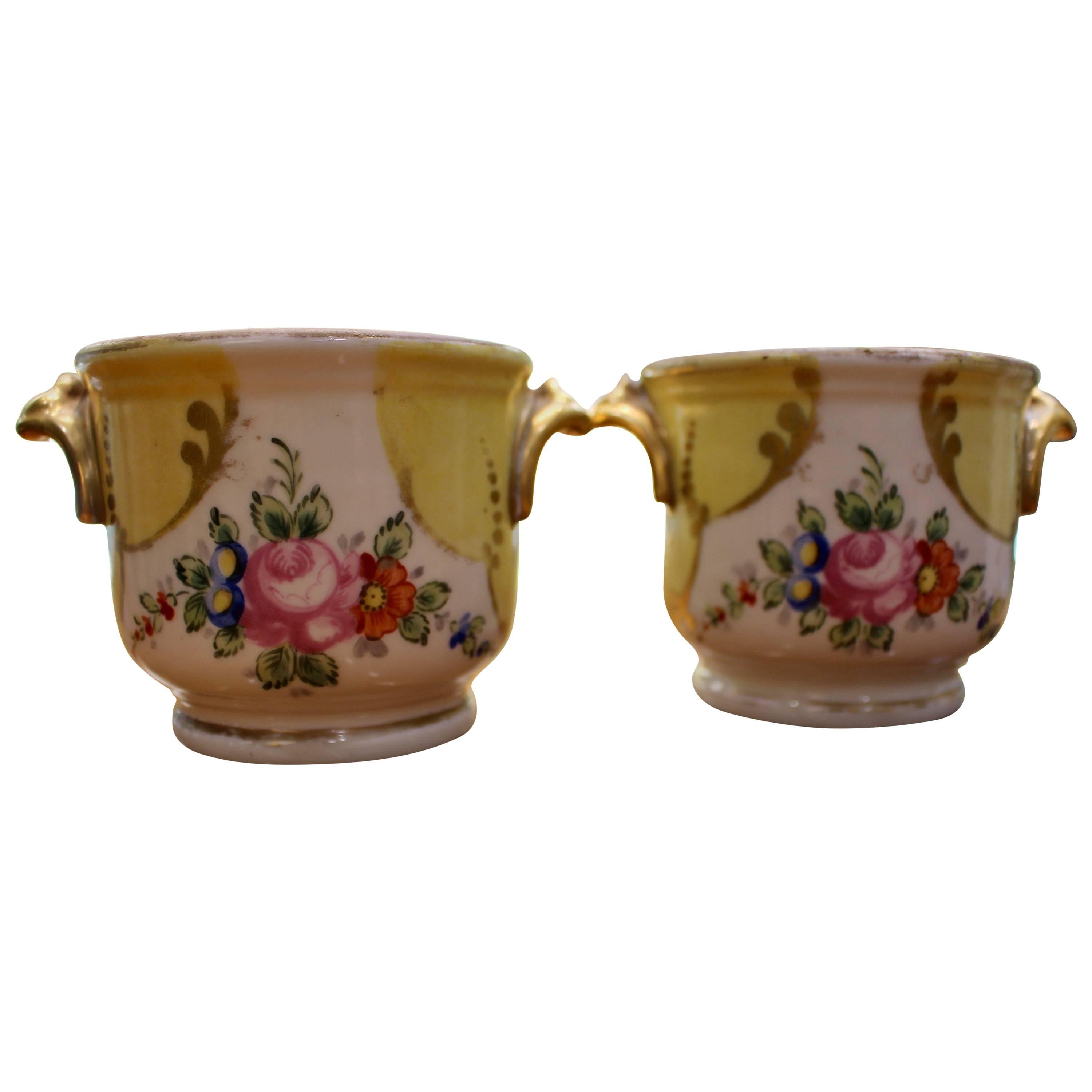 Pair of Two Handled Small Porcelain Cups Decorated in Gilt and ...