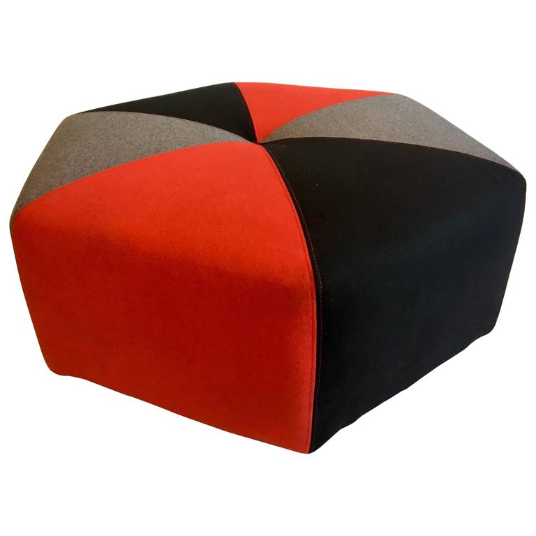 Contemporary Low Pouf Upholstered Hexagon Ottoman Multicolor in Felt at ...