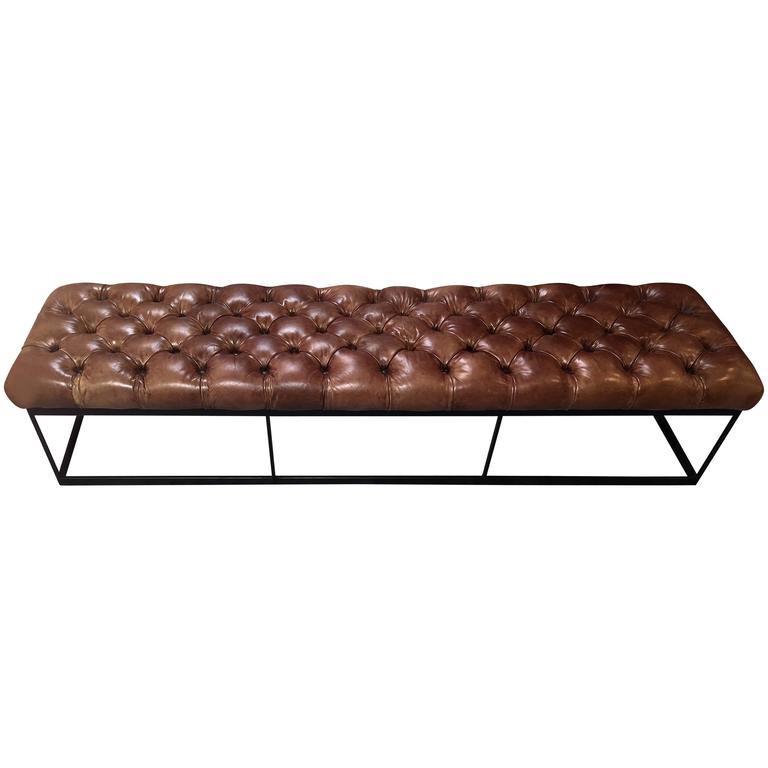 Stunning Chesterfield Leather and Steel Bench For Sale at 1stDibs