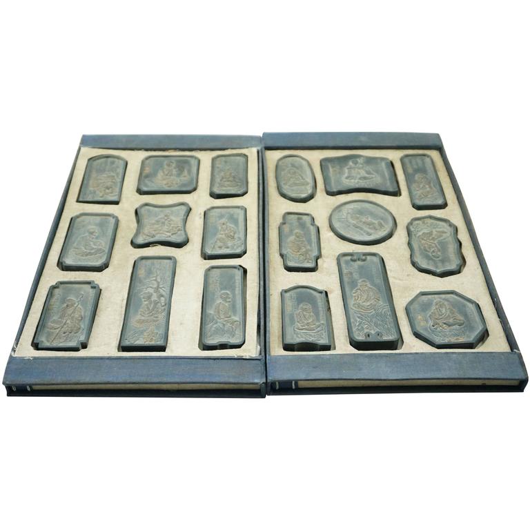 Qing Chinese Ink Blocks Cakes of the 18 "Luohan" Buddha''s Disciples at ...