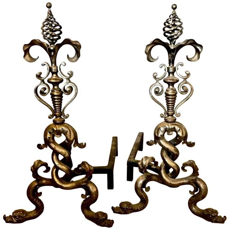 Stunning Pair of Large 20th Century Iron and Steel Baroque Dolphin ...