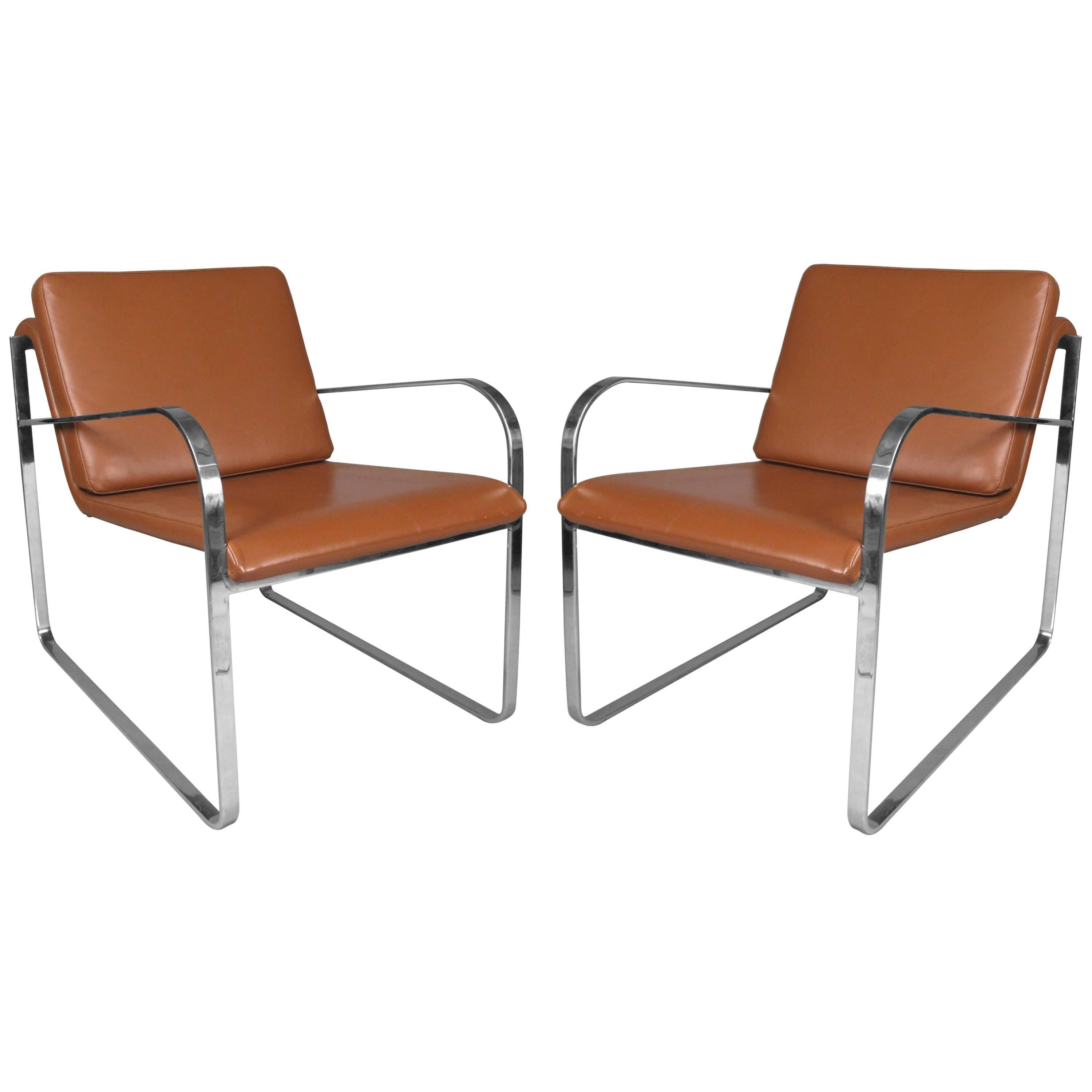 Pair of Italian Polished Steel and Leather Bugatti Lounge Chairs at 1stDibs