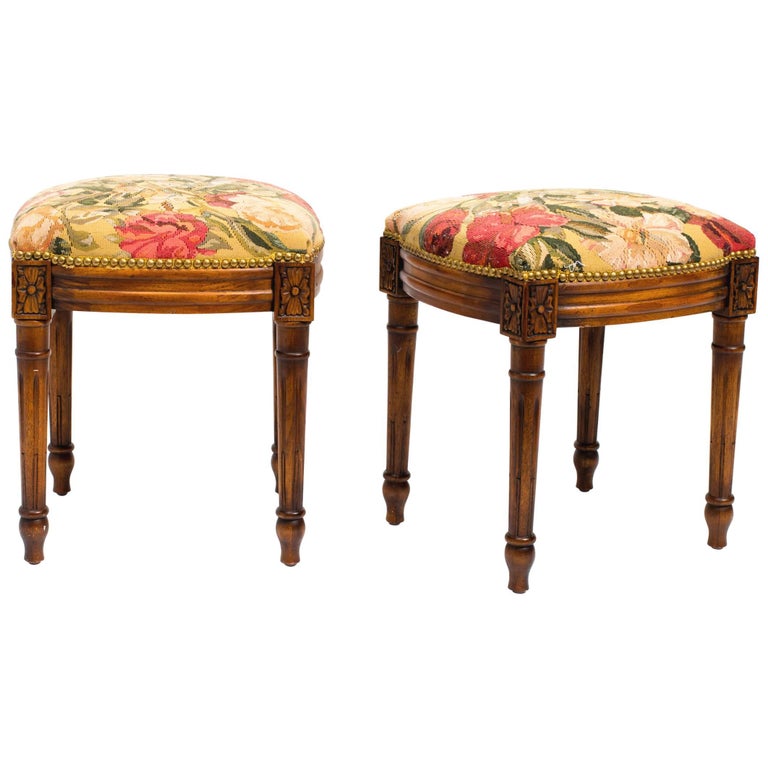 Pair of Wood French Style Footstools at 1stDibs