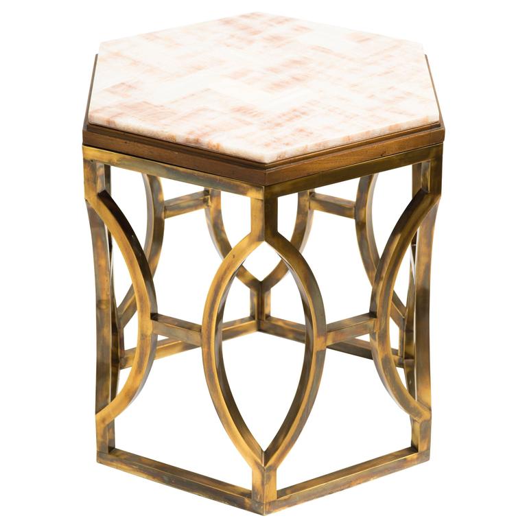 Hollywood Regency Style Brass and Polished Stone Occasional Table For ...