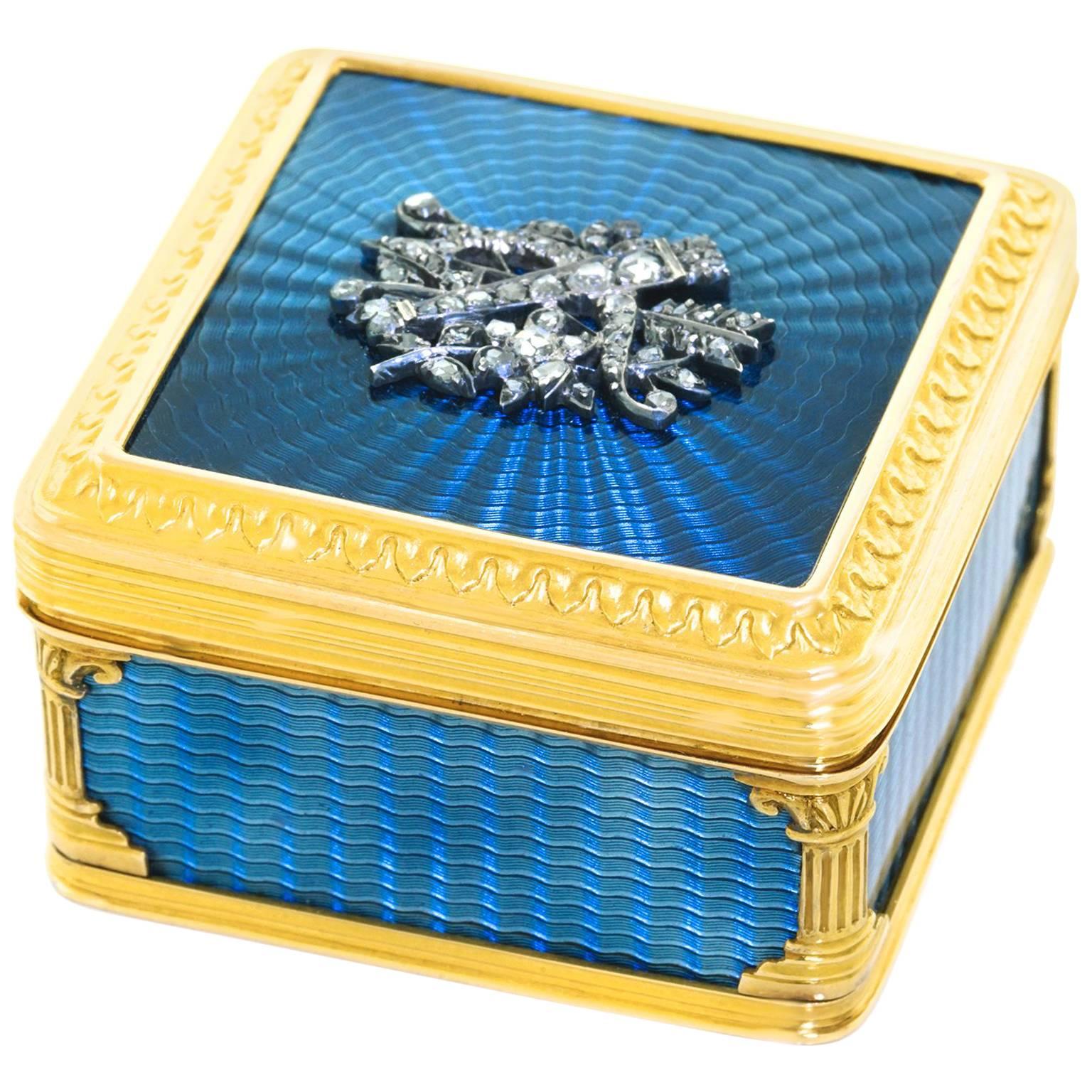 Antique French Enamel and Diamond Set Gold Box at 1stDibs