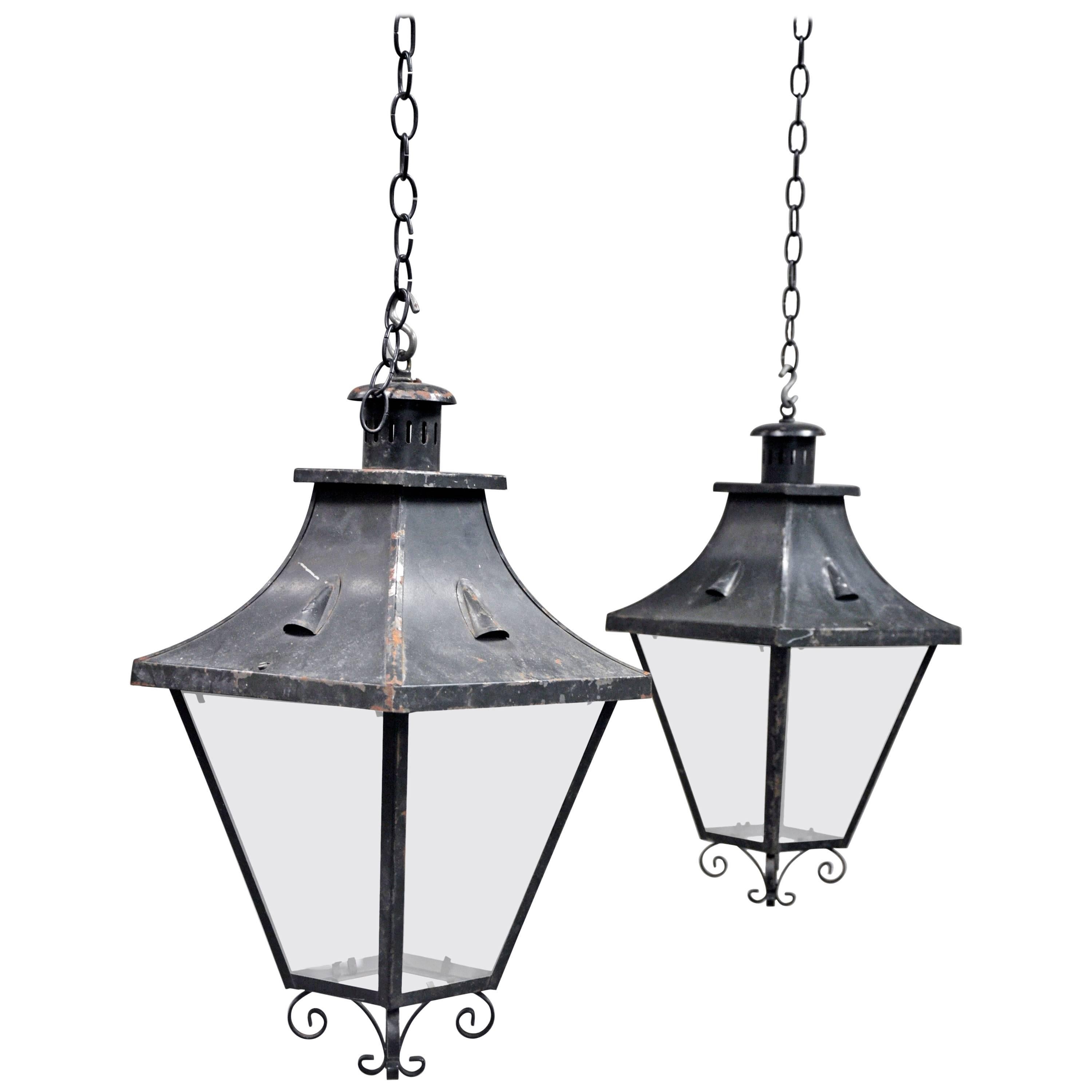 Pair of 19th Century Antique French Iron Lanterns For Sale at 1stDibs