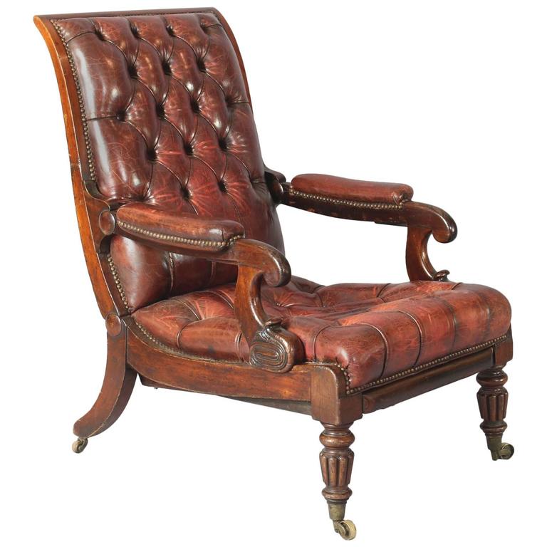 Late Regency or William IV Mahogany and Leather Library Chair at 1stDibs