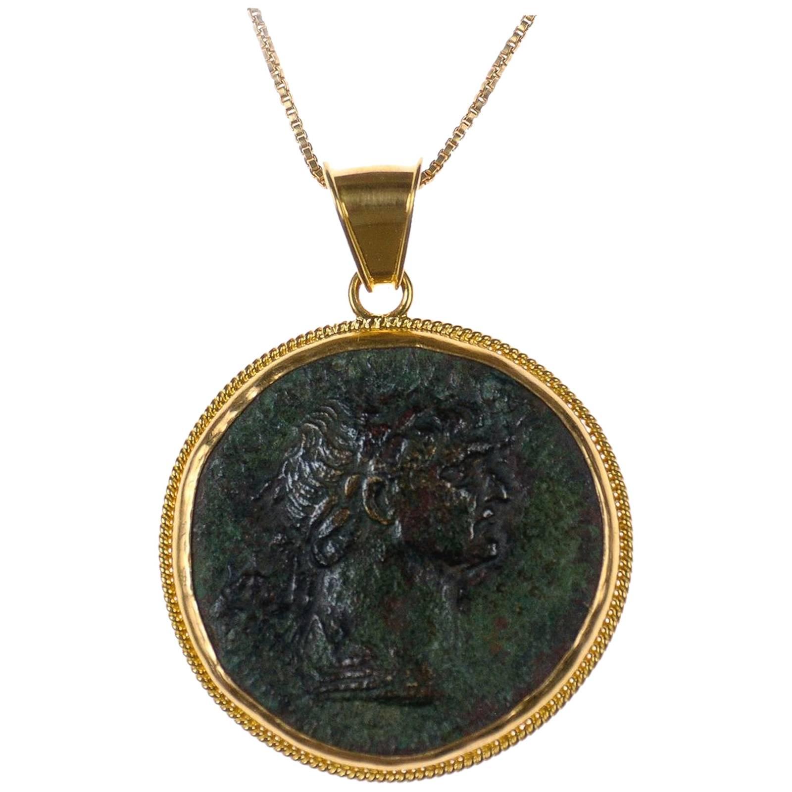 Authentic Roman Bronze Coin Pendent of Roman Emperor Marcus Ulpius ...