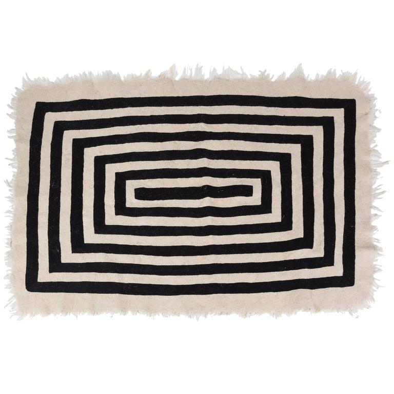 Hand-Loomed Swedish Black and White Wool Rug For Sale at 1stDibs