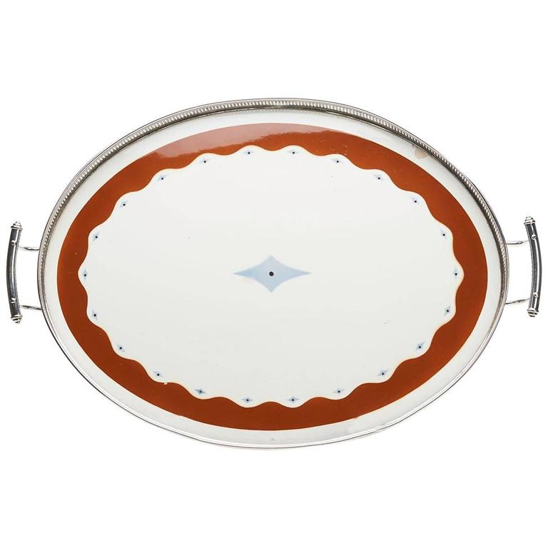 Jugendstil Wmf Silver Plated Ceramic Twin Handled Tray at 1stDibs