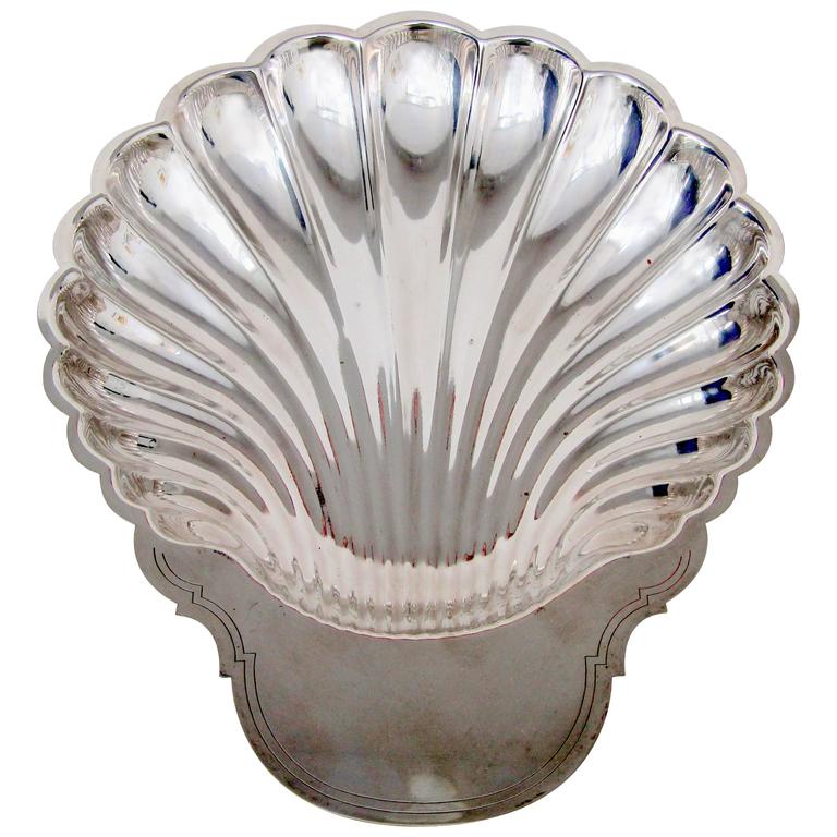 Large Silver Plate Scalloped Dish by Fleuron at 1stDibs