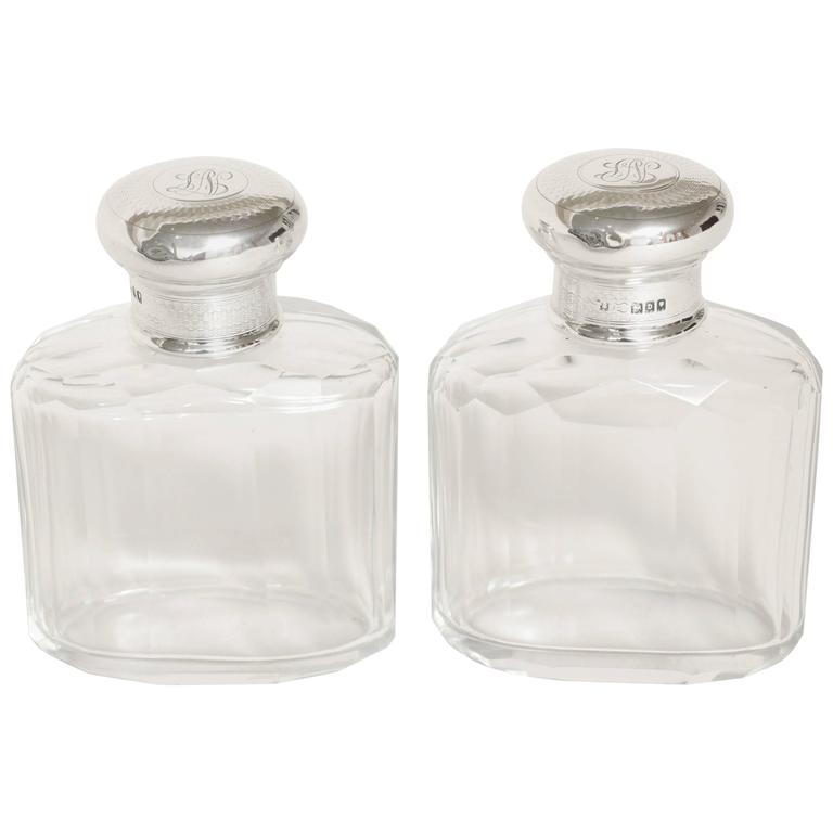 Sybil Dunlop English Art Deco Pair of Crystal and Sterling Silver Scent ...