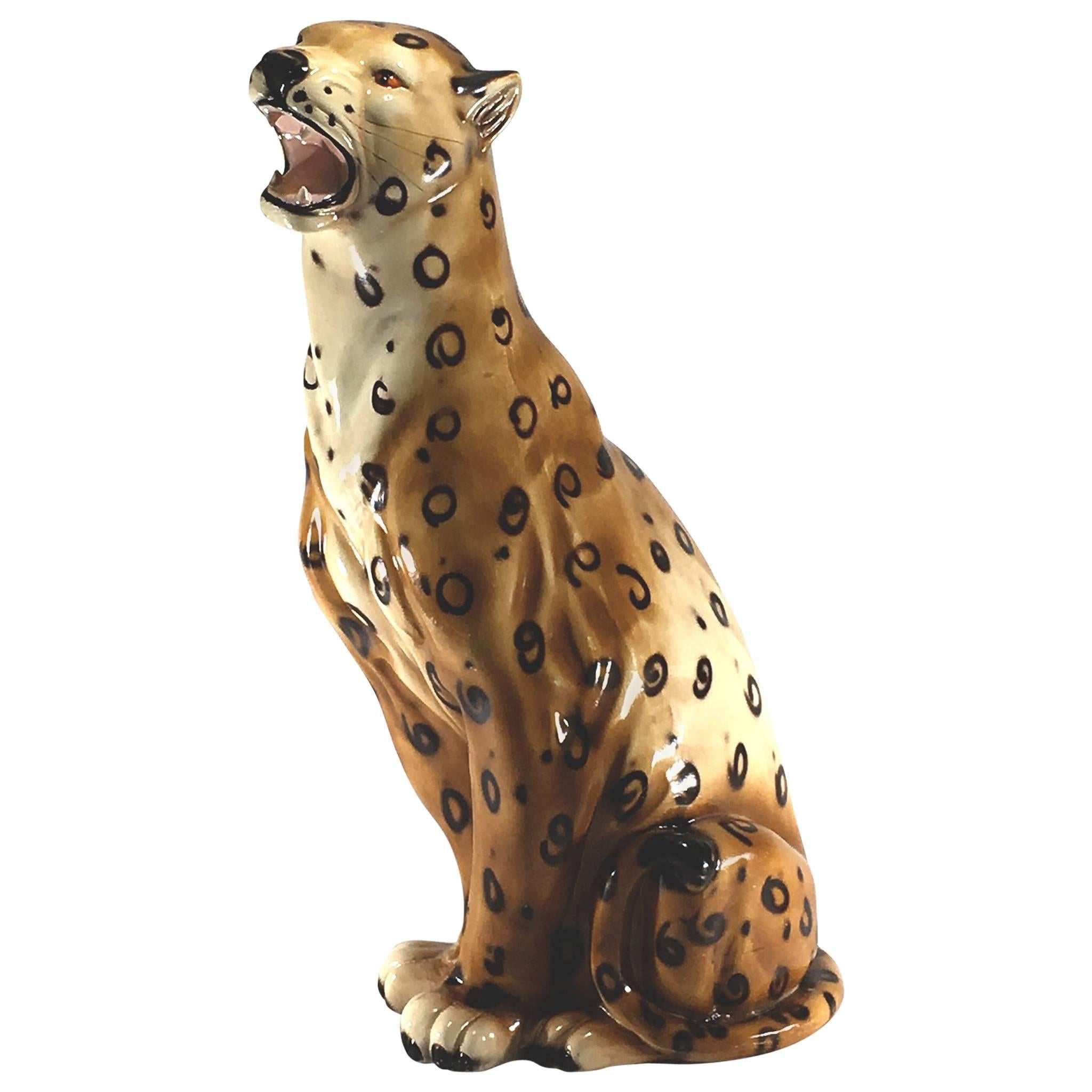 Big Italian Ceramic Leopard Sculpture at 1stDibs