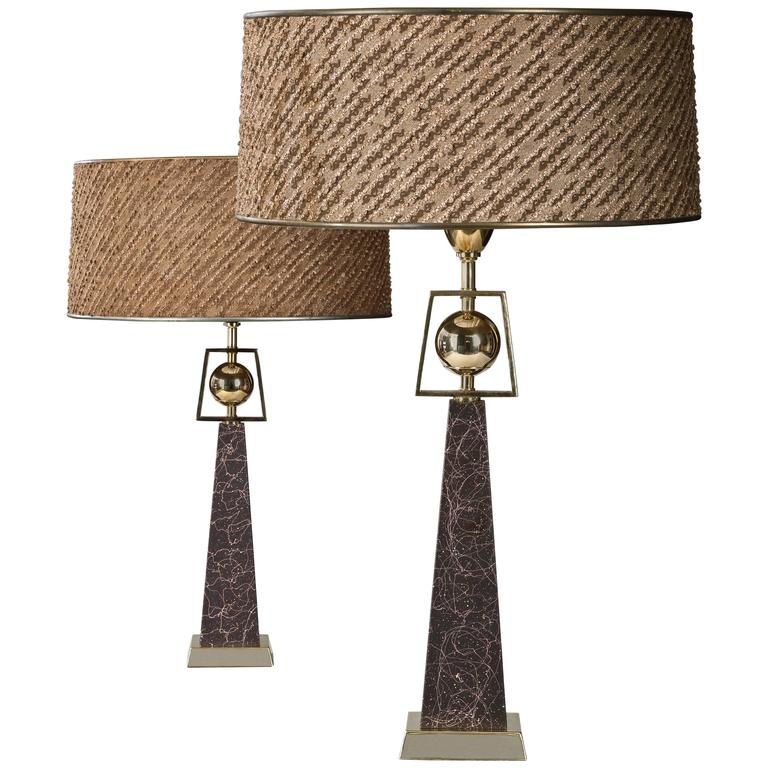 Rembrandt, Pair of American Lacquered Obelisk Lamps with Original ...