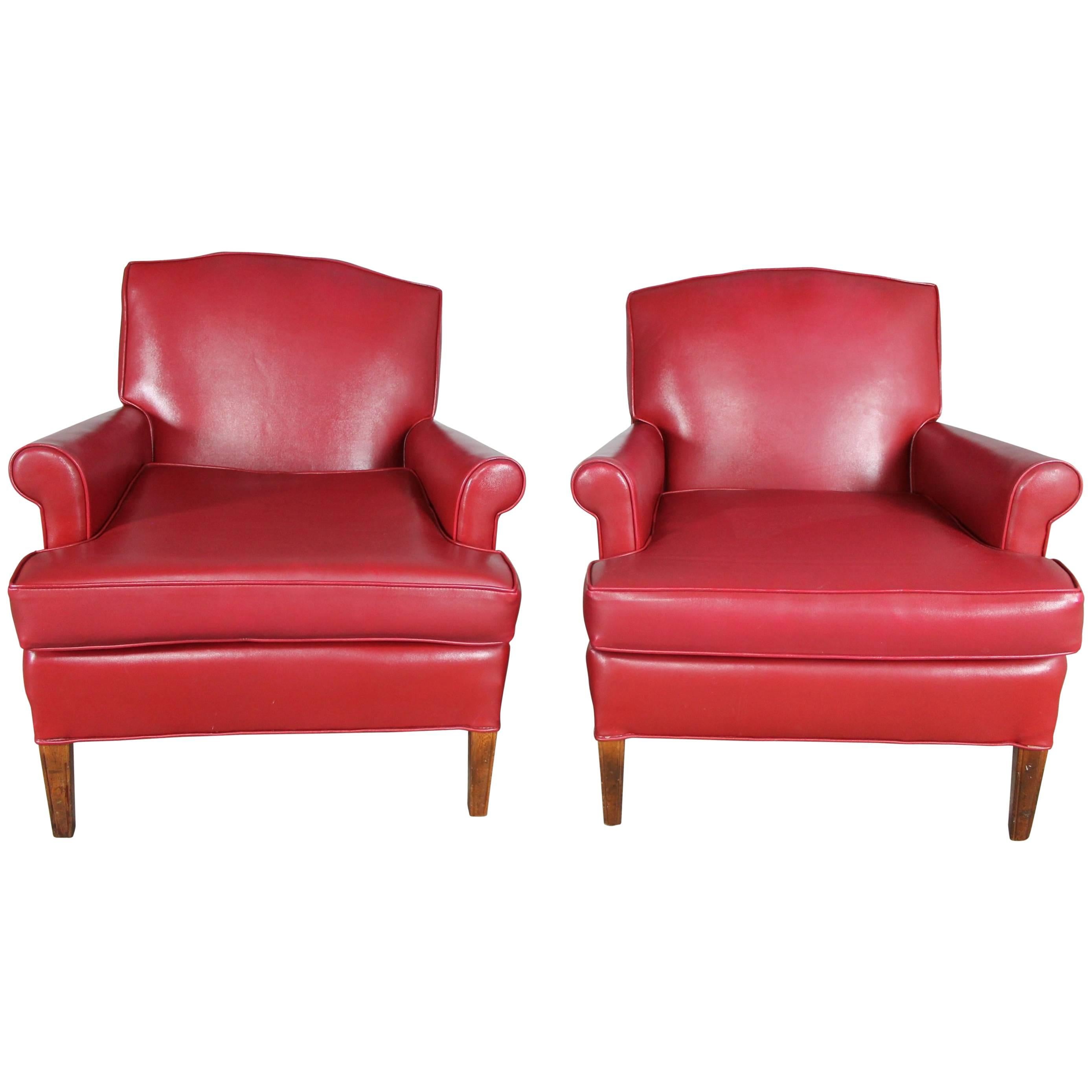 Vintage Pair of Red Leather Chesterfield Club Chairs at 1stDibs