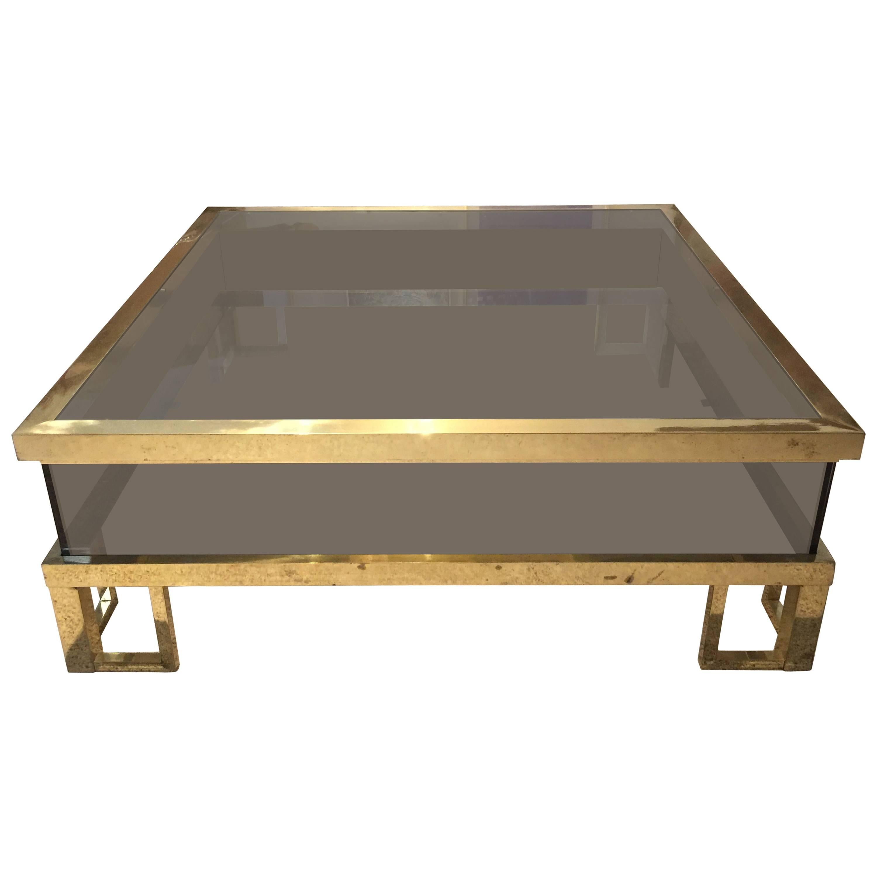 Brass Skyscraper Cocktail Table with Recessed Bronze Mirror Top at 1stDibs