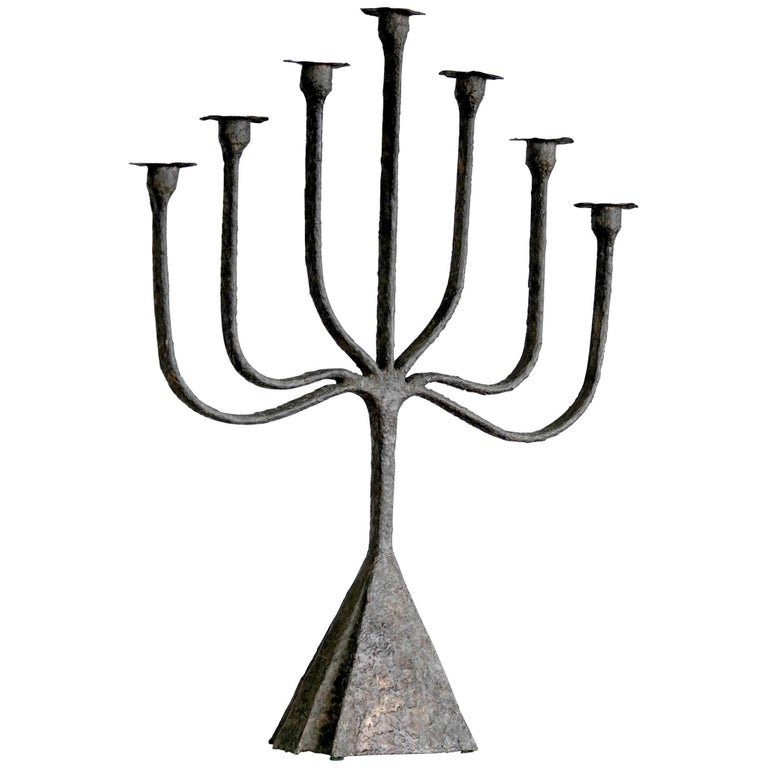 Mid-Century Brutalist Patinated Blow Torched Copper Candelabra at 1stDibs