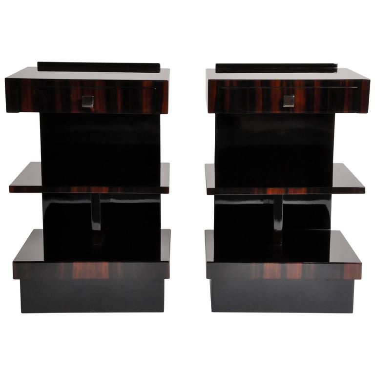 Art Deco Style Square Side Tables with Drawers and Shelf at 1stDibs