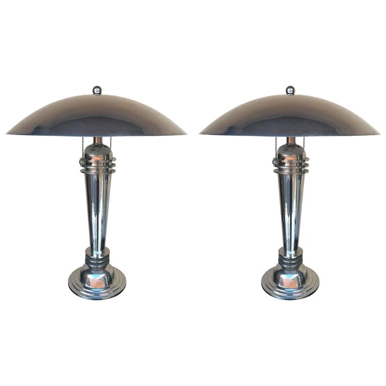 Pair of Art Deco Style Chrome Lamps For Sale at 1stdibs