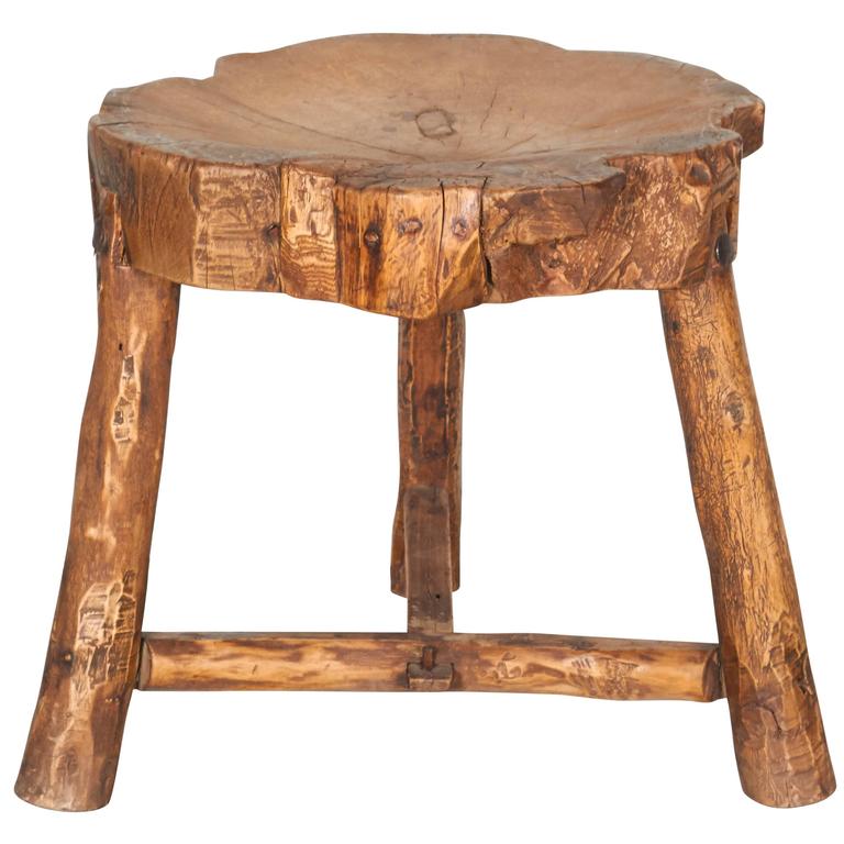 Organically Shaped Rustic Butcher Block Stool at 1stDibs