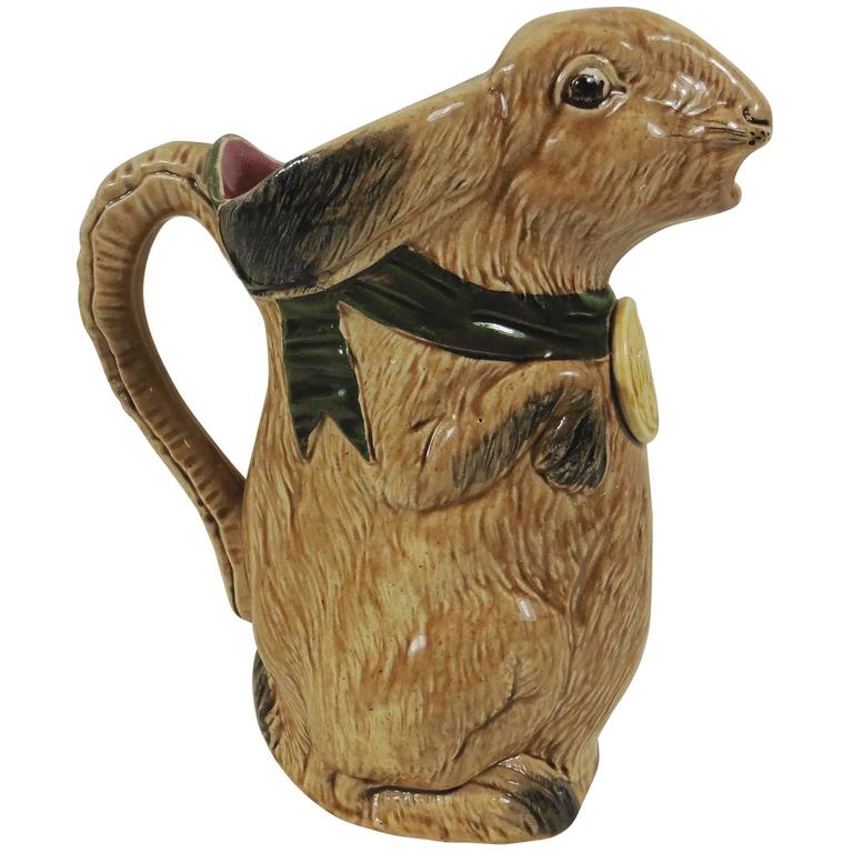 French Majolica Rabbit Pitcher, circa 1900 at 1stDibs