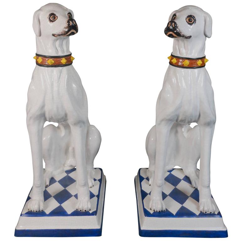Italian Pair of Porcelain Dog Statues Made for Svenkst Tenn at 1stDibs