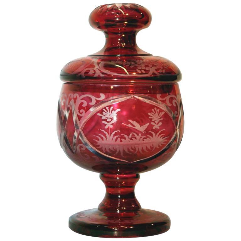 Bohemian Ruby Flashed Glass Sweetmeat For Sale at 1stDibs