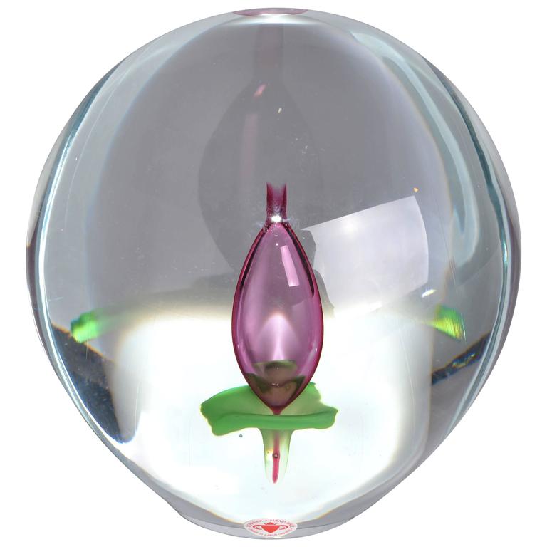 Signed Beranek Floral Glass Paperweight at 1stDibs