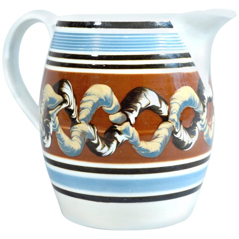 Mocha Pearlware Jug with Double Earthworm Design, circa 1800 at 1stDibs