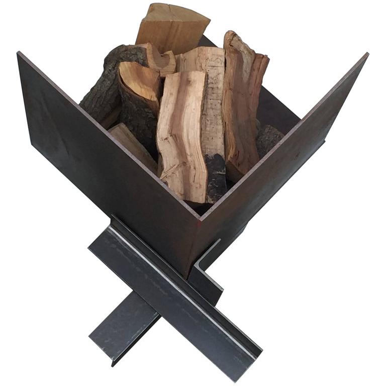 Large Patinated Steel Plate Brutalist Fire Pit or Log Holder For Sale ...