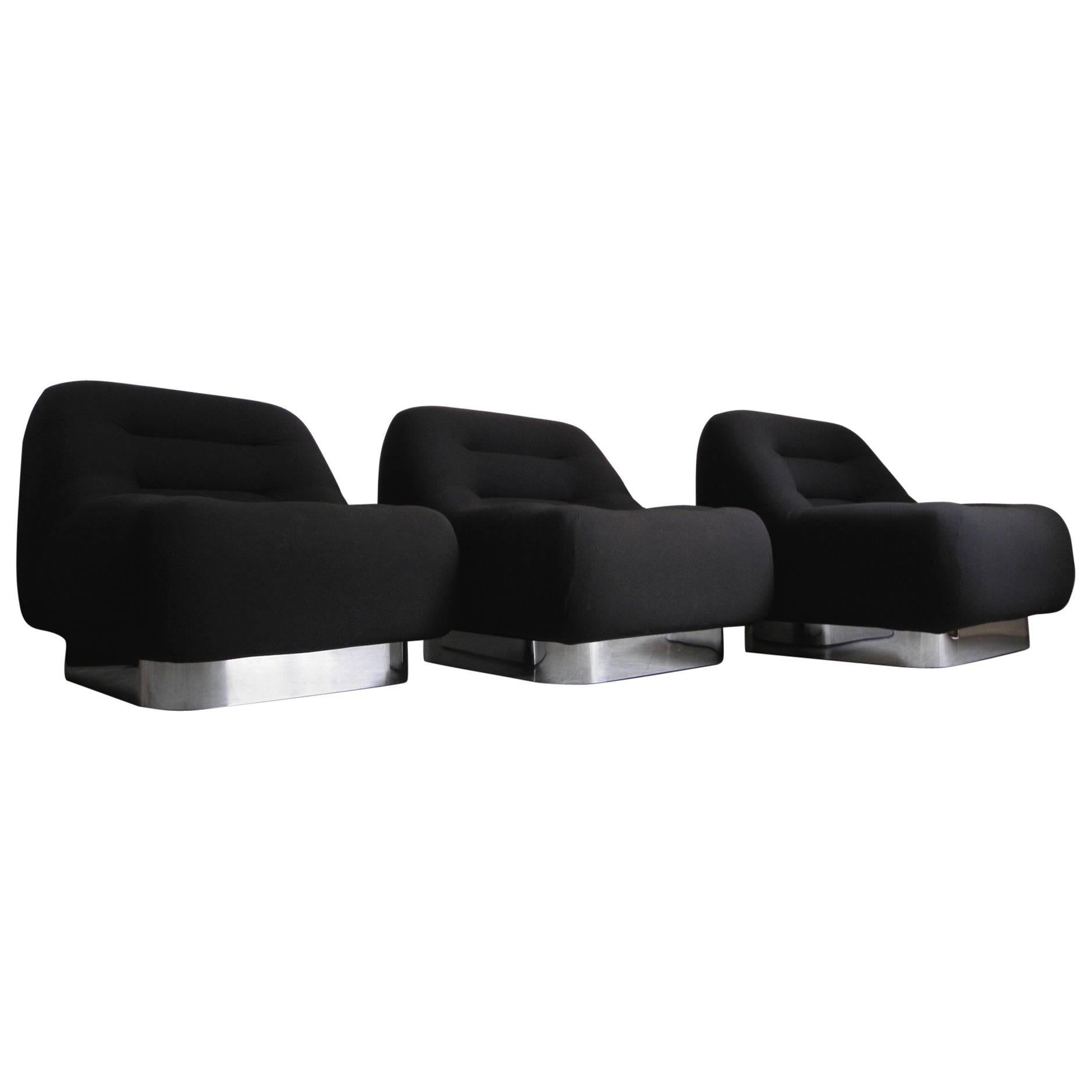 Three M.F. Harty Mod Mid-Century Modern Chrome Modular Lounge Chairs at ...