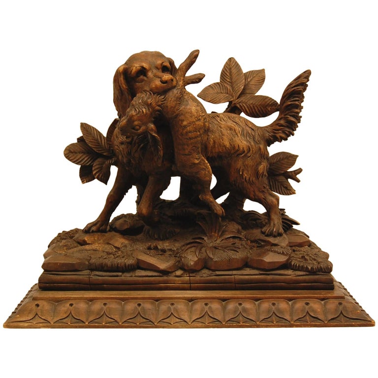 Black Forest Carving of Hunting Dog with Rabbit, circa 1850 For Sale at ...